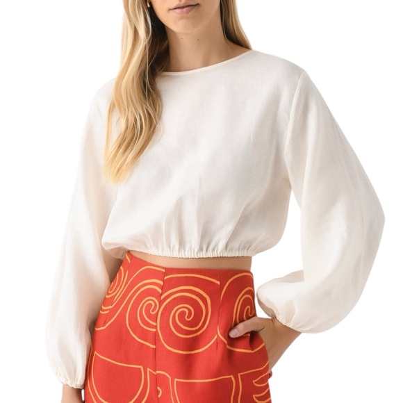 Cala de la cruz | Tops | Cala De La Cruz Bena Linen Puffsleeve Crop Top ...
